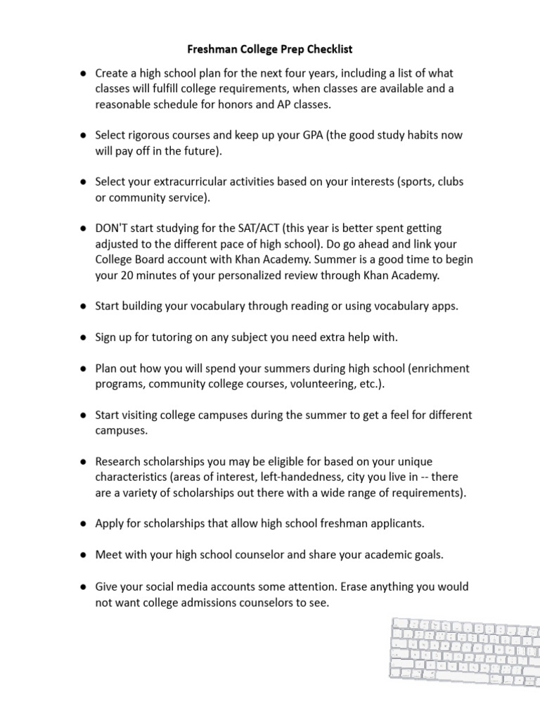 Freshman College Prep Checklist | PDF