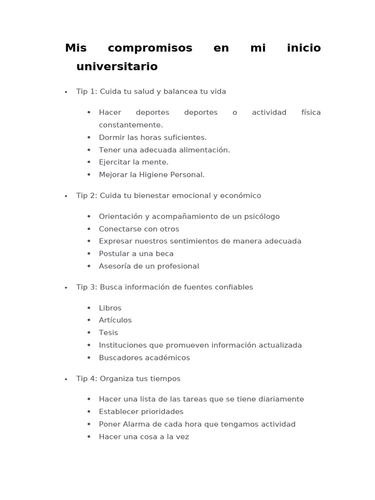 Mis Compromisos en Mi Inicio Universitario | PDF