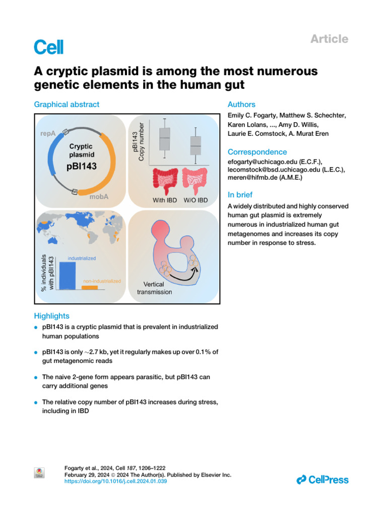 A Cryptic Plasmid in The Human Gut | PDF | Plasmid | Biology