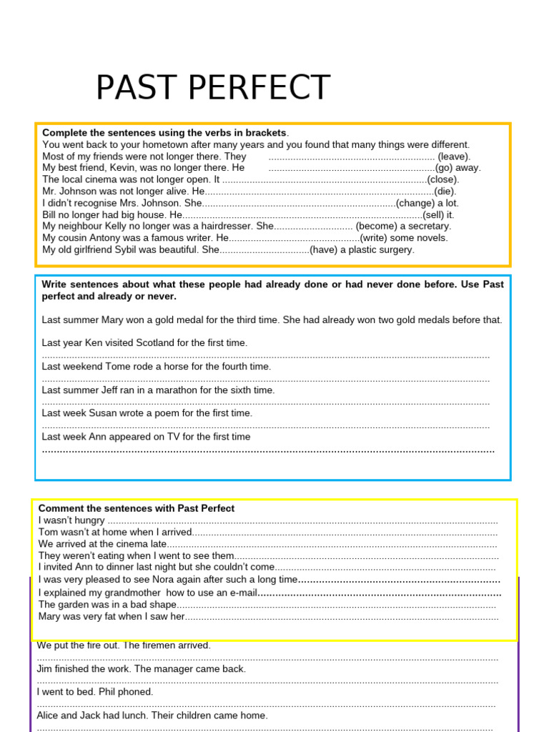 Past Perfect Sentence Exercises | PDF