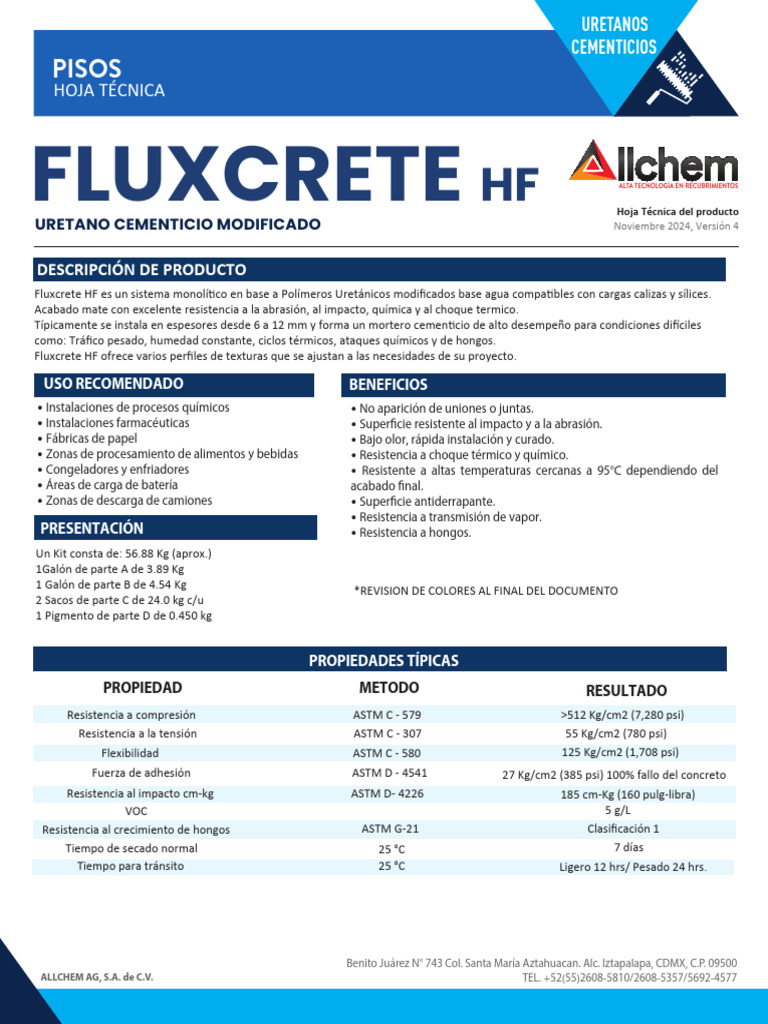 Hoja Técnica de Fluxcrete HF | PDF | Hormigón | Materiales