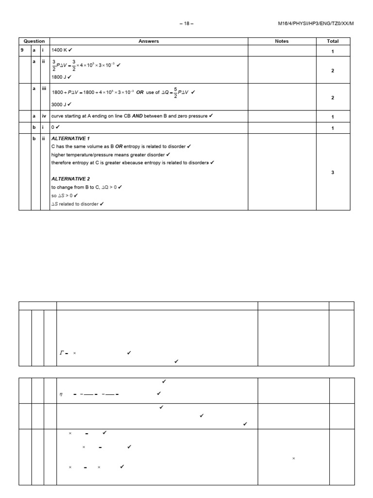 B.4 Thermodynamics M16-N23 - Mark Schemes | PDF | Heat | Temperature