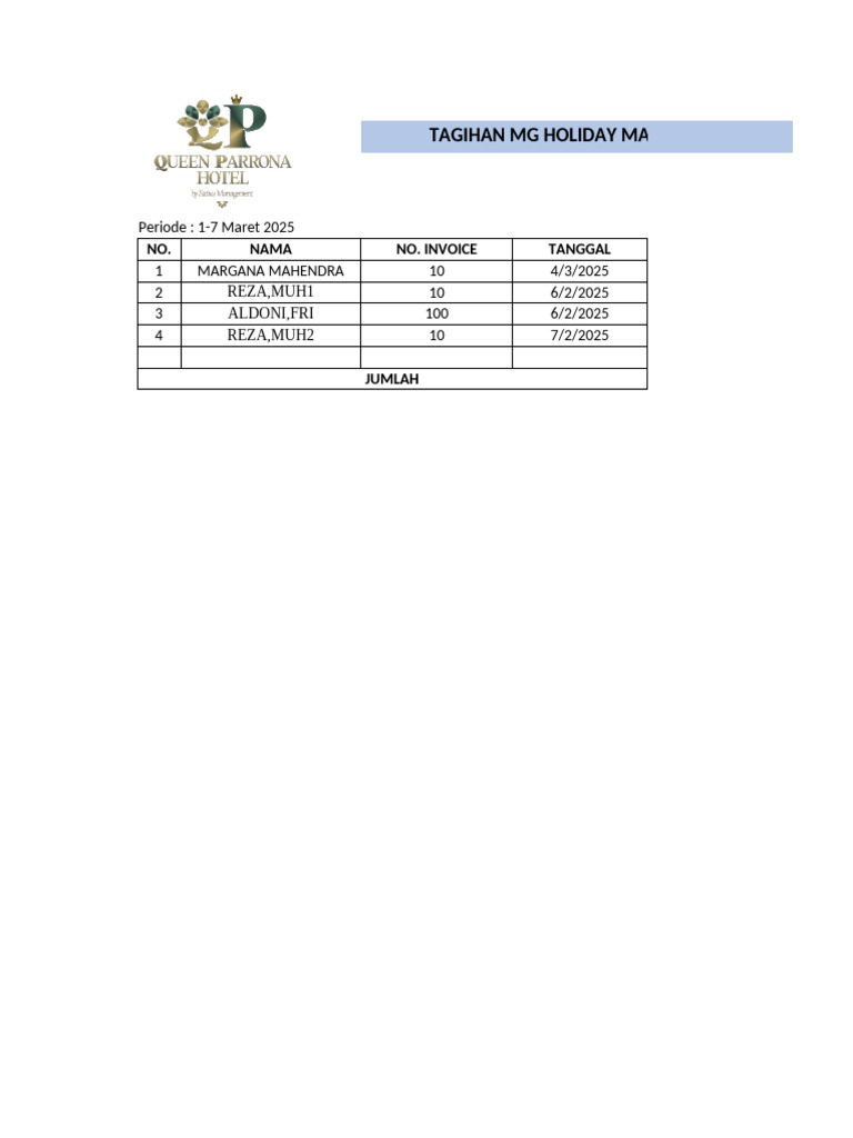 Tagihan MG Holiday Maret 2025 | PDF
