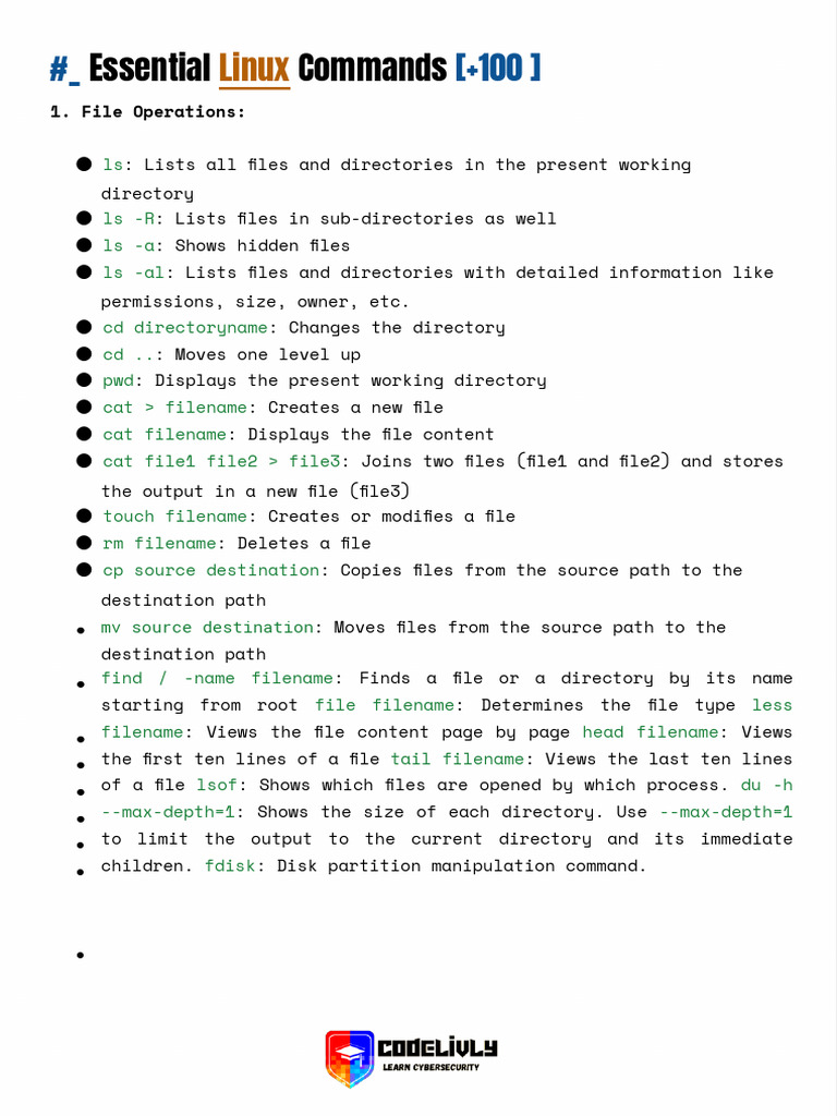 100 Essential Linux Commands | PDF | Computer File | Zip (File Format)