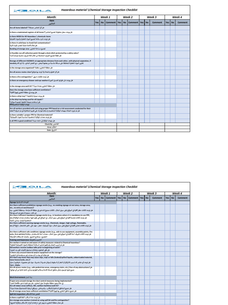 ZTPC-HSE-FRM V00 Hazardous Material Chemical Storage Inspection ...