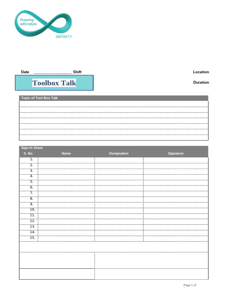 Toolbox Talk Sign-In Sheet Template | PDF