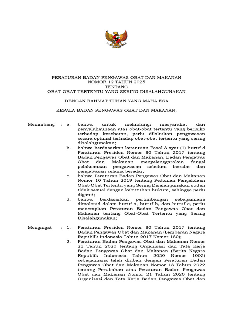 PerBPOM 12 Tahun 2025 OOT | PDF