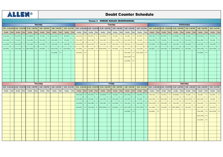 Allen: Doubt Counter Schedule | PDF