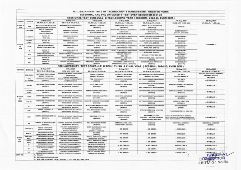 Combined Schedule for Sessional Test and Pre University Test 2024-25 ...