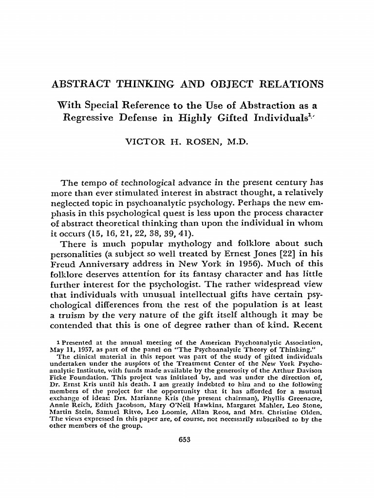 Abstract thinking and object relations | PDF | Thought | Psychoanalysis