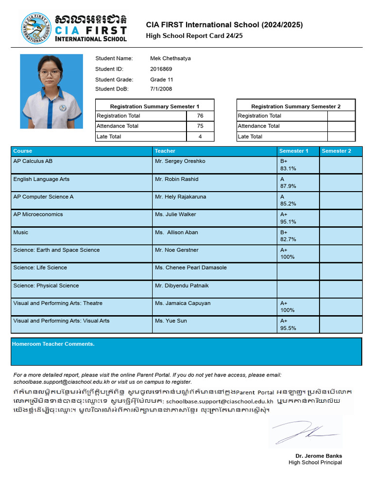 SS2 High School Report Card 24-25#296#Chethsatya, Mek#14067 | PDF | Advanced Placement | Learning