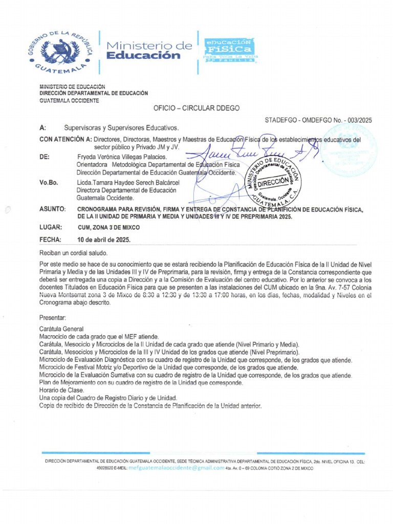 OFICIO-CIRCULAR No. 007 PLANIFICACIONES II UNIDAD 2025 | PDF