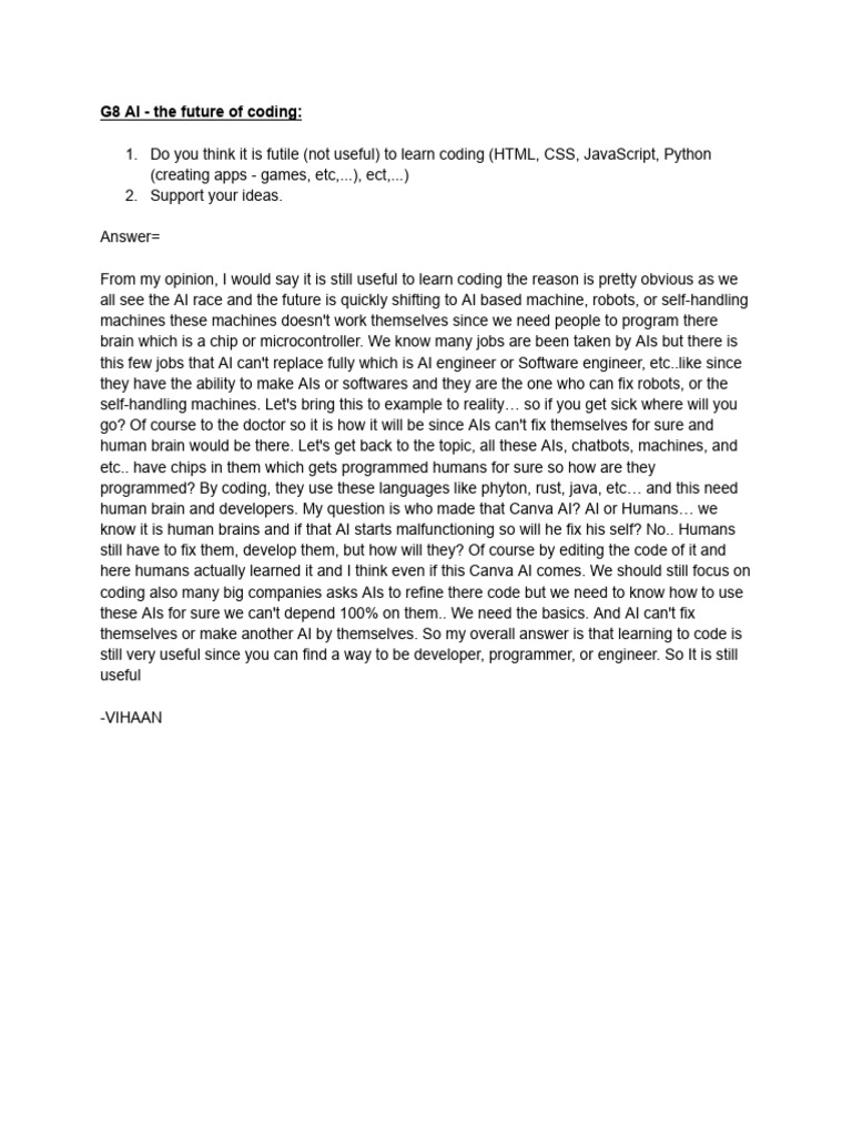 Vihaan Rathore - G8 AI - The Future of Coding | PDF