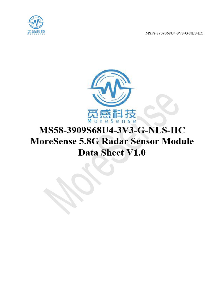 MS58-3909S68U4-3V3-G-NLS-IIC Data Sheet V1.0 | PDF | Radar | Sensor