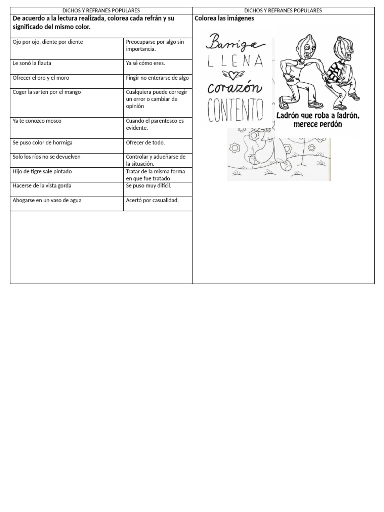 DICHOS Y REFRANES POPULARES (TALLER) | PDF