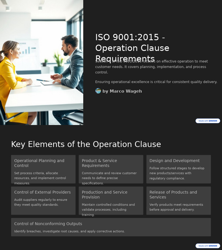 ISO 90012015 Operation Clause Requirements | PDF