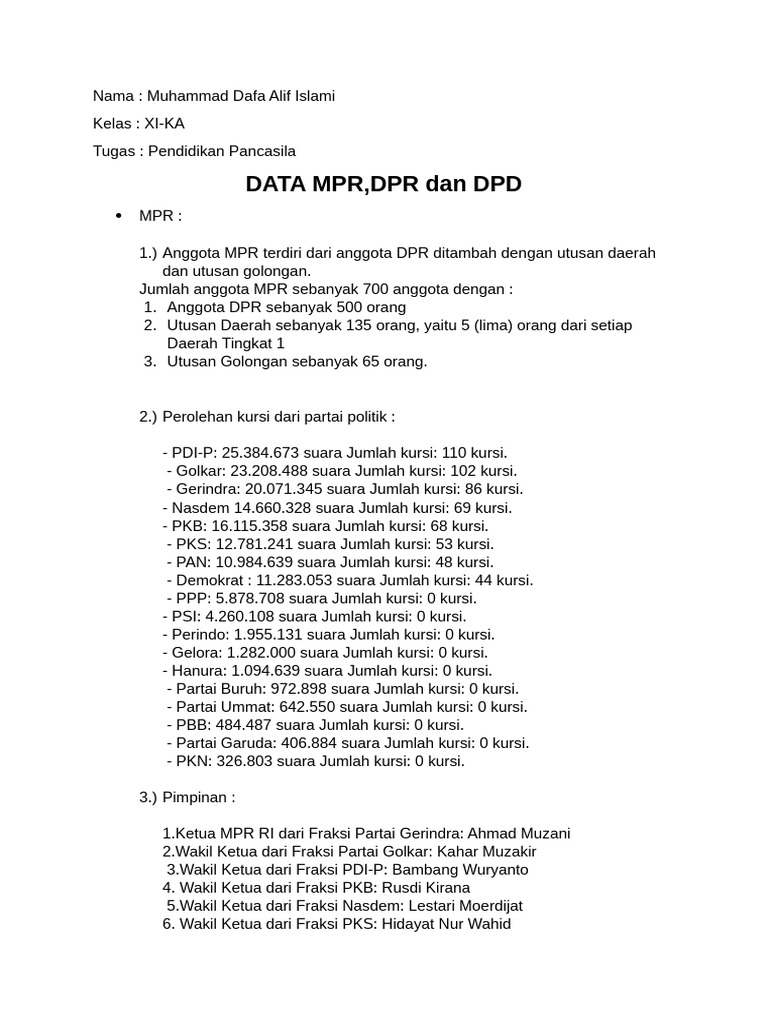 Jumlah Anggota DPR, MPR, dan DPD | PDF