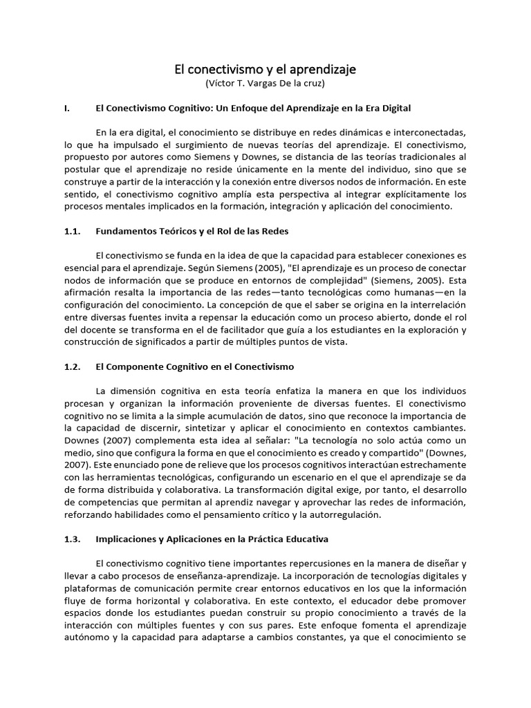 Conectivismo y Aprendizaje | PDF | Aprendizaje | Cognición