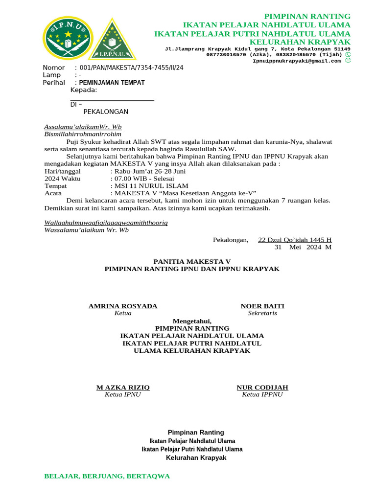 SURAT PEMINJAMAN TEMPAT DAN PROYEKTOR | PDF