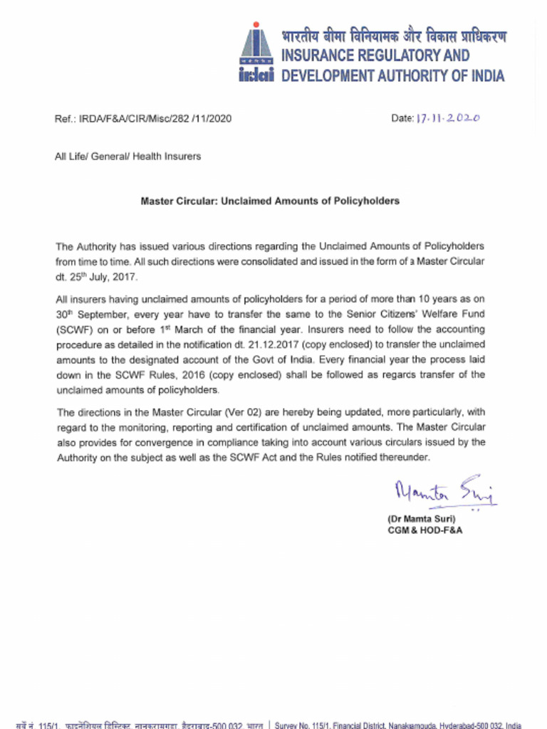 Master Circular on Unclaimed Amounts | PDF | Business | Service Industries