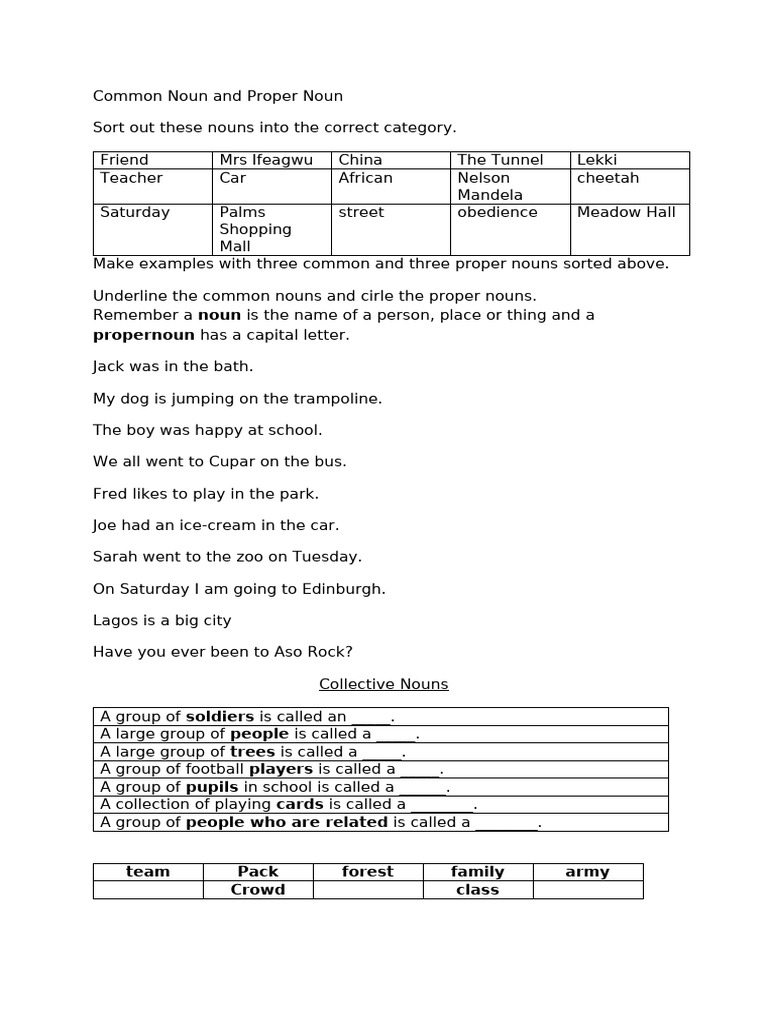 Common vs. Proper Nouns Worksheet | PDF