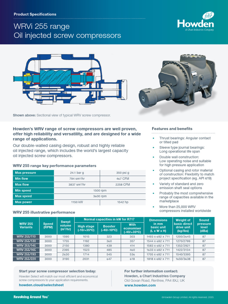 Howden ScrewCompressor WRV255 Leaflet | PDF | Mechanical Engineering ...