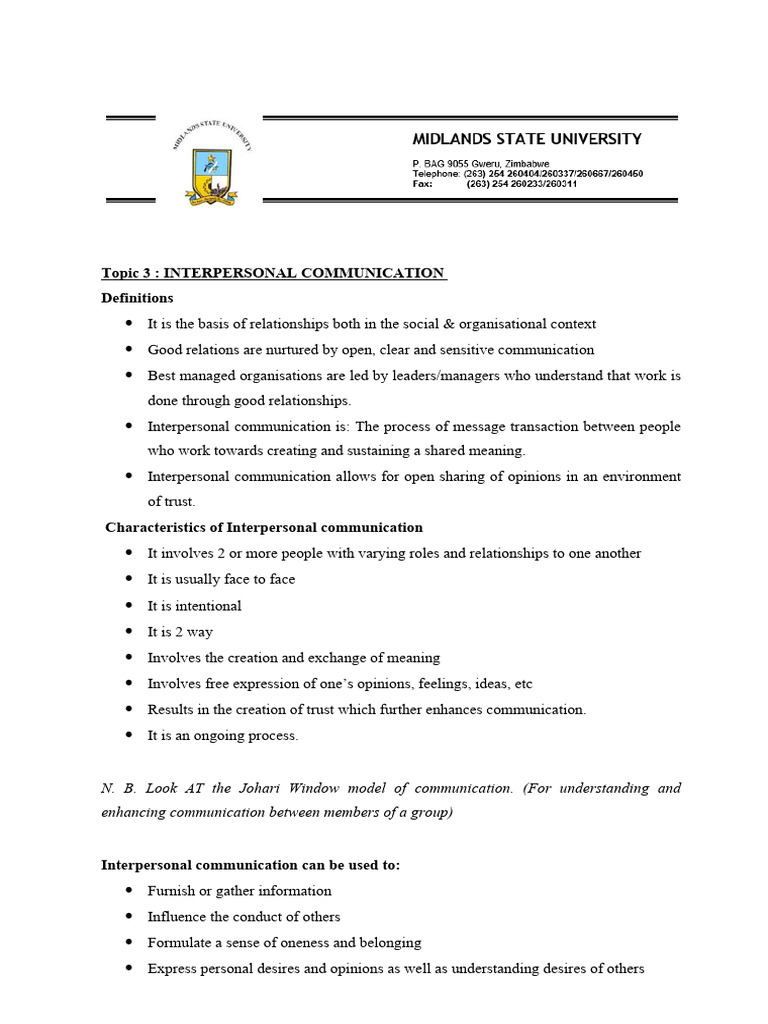 Topic 3 - Interpersonal Communication | PDF