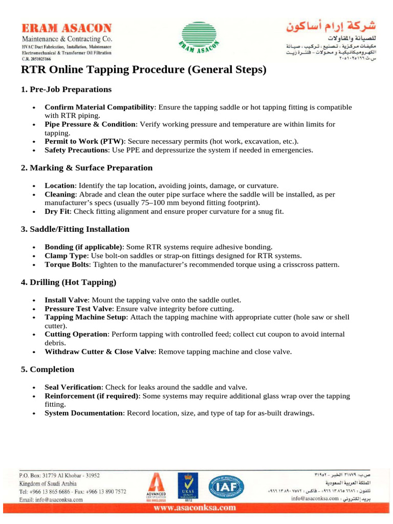 01 - RTR Online Tapping Procedure | PDF