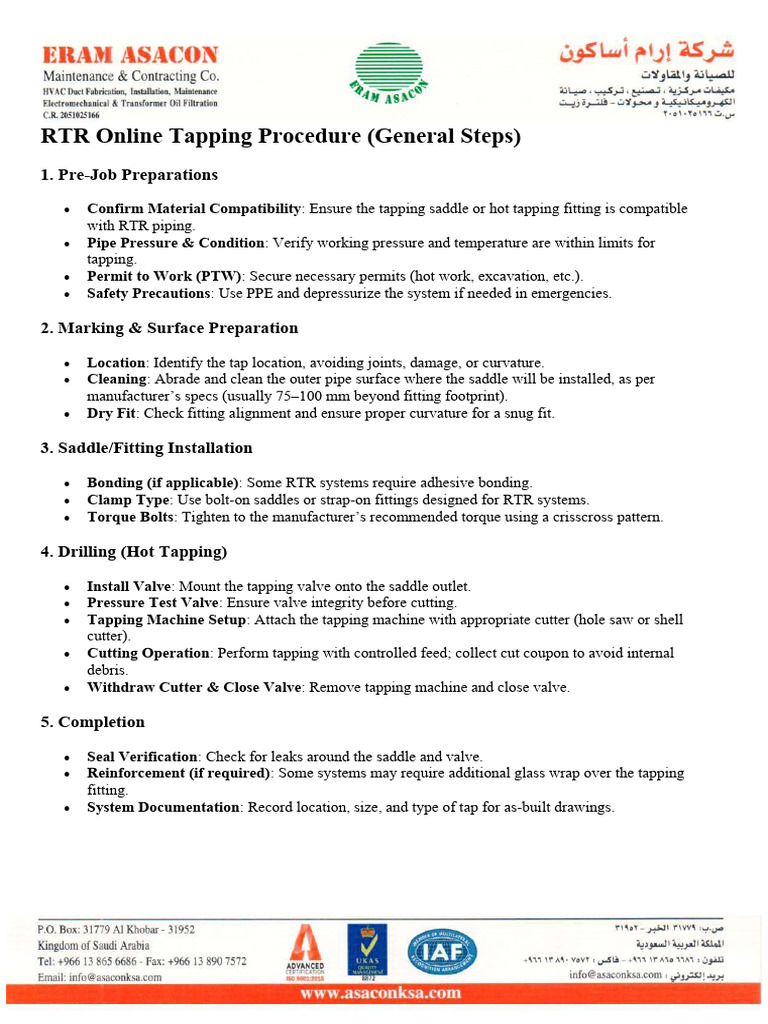 01 - RTR Online Tapping Procedure | PDF
