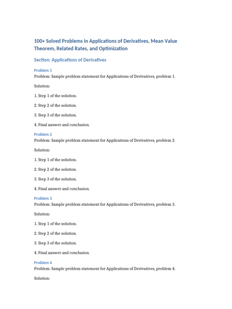 100 Solved Calculus Problems | PDF | Derivative | Mathematics
