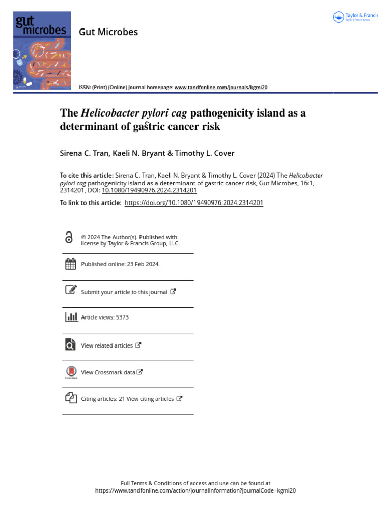 The Helicobacter Pylori Cag Pathogenicity Island As A Determinant of ...
