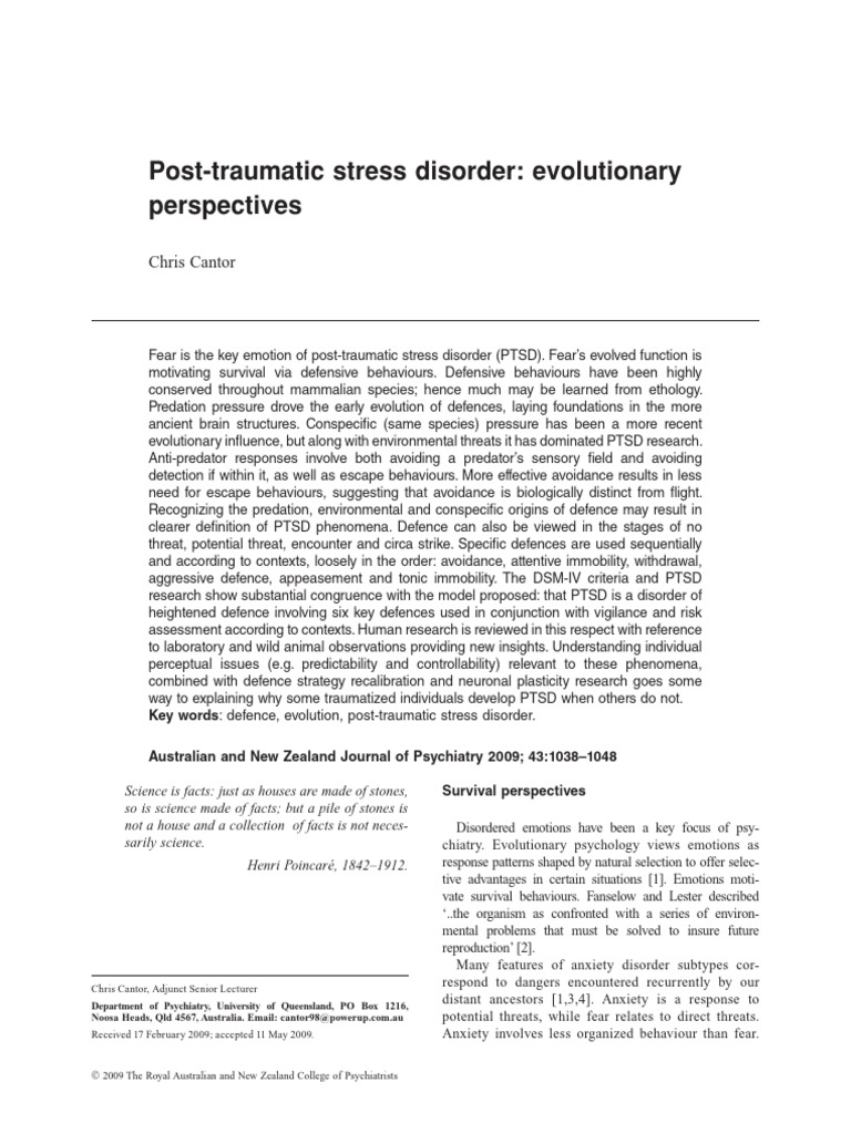 ptsd evolutionary perspective | PDF | Psychological Trauma | Fear