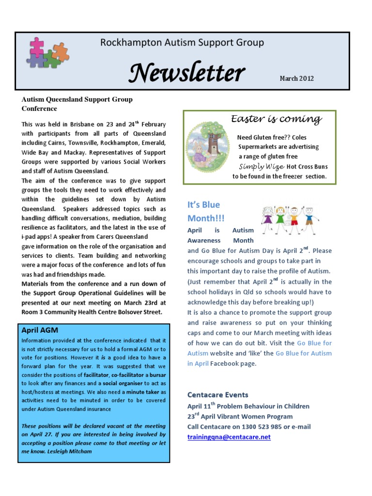 Newsletter: Rockhampton Autism Support Group | PDF | Support Group ...
