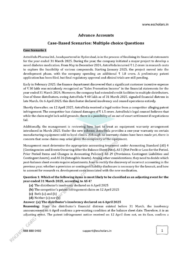 Case based scenarios multiple choice questions | PDF