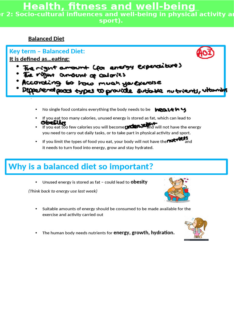 1.5 - GCSE PE - Health, Fitness and Well Being - A Balanced Diet | PDF ...