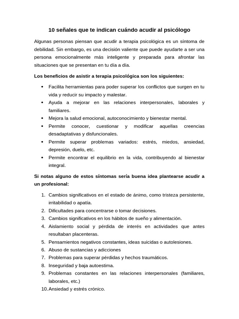 10 Señales Que Te Indican Cuándo Acudir Al Psicólogo | PDF