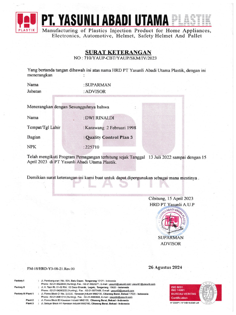 Paklaring QC | PDF
