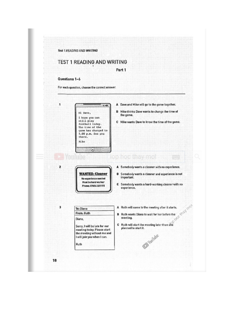 Collins KET Test 1 R&W | PDF