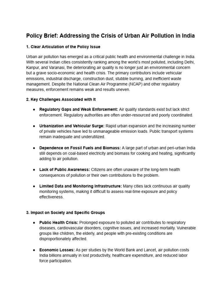 Policy Brief - Addressing The Crisis of Urban Air Pollution in India ...