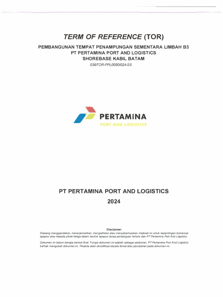 036 - TOR Pembangunan TPS Limbah B3 PPL Shorebase Kabil Batam | PDF