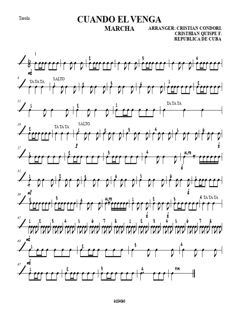 Marcha - Cuando El Venga - Tambor | PDF