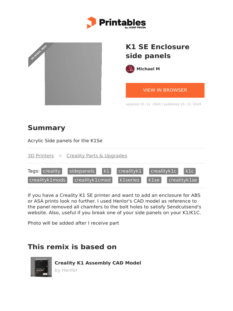 k1 Se Enclosure Side Panels | PDF