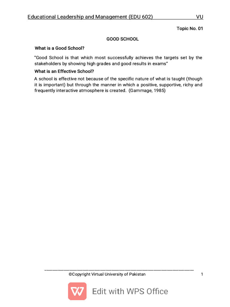 Understanding Good and Effective Schools | PDF