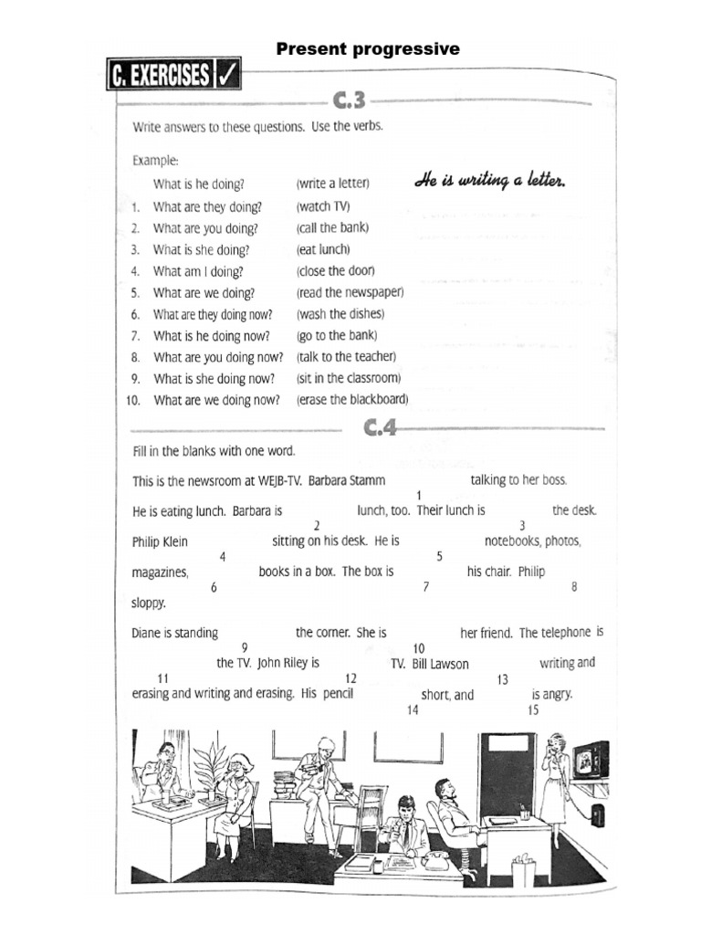 EXERCISES Progressive, Prepositions | PDF