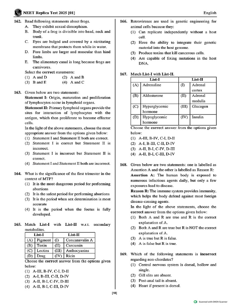 NEET Replica Test 01 - Test Paper - Ummeed NEET 2025 - 18 | PDF