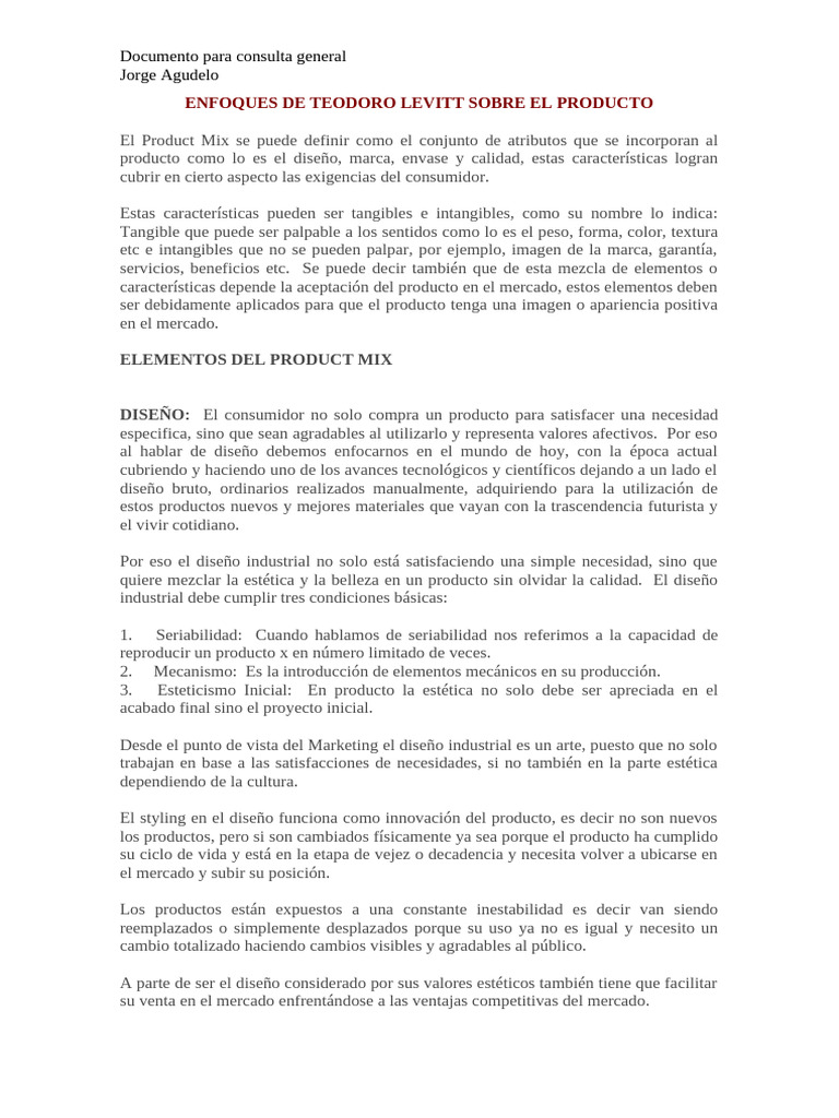 Enfoques de Levitt sobre el Product Mix | PDF | Producto (Negocio) | Marca