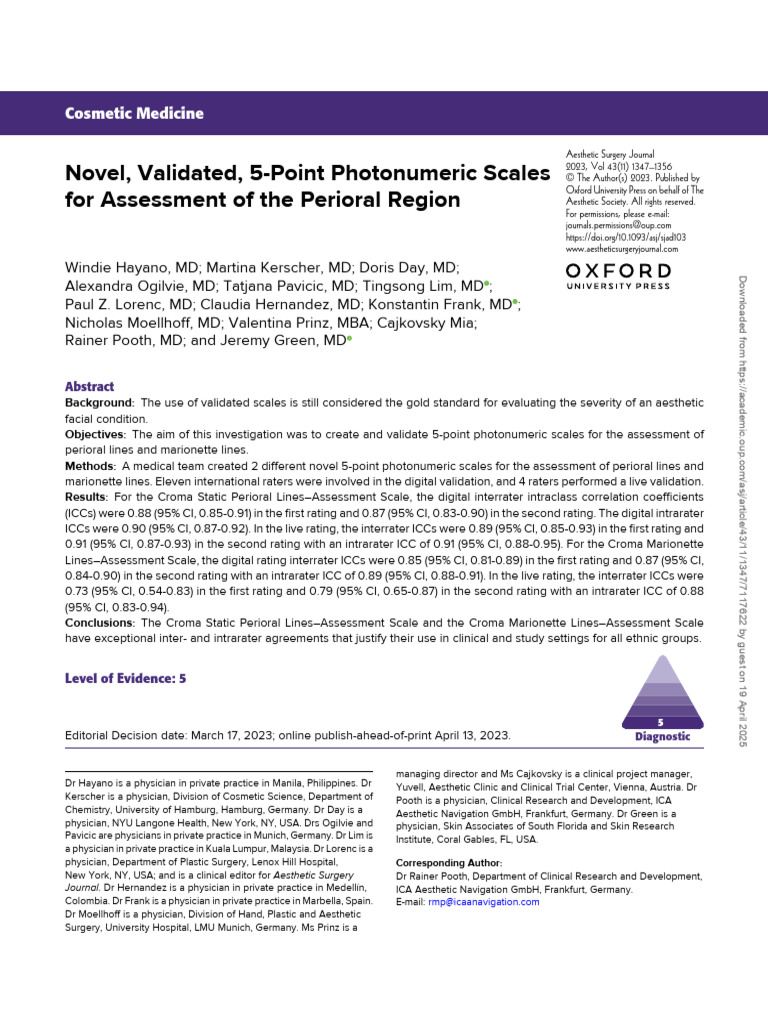Validated, 5-Point Photonumeric Scales For Assessment of The Perioral ...