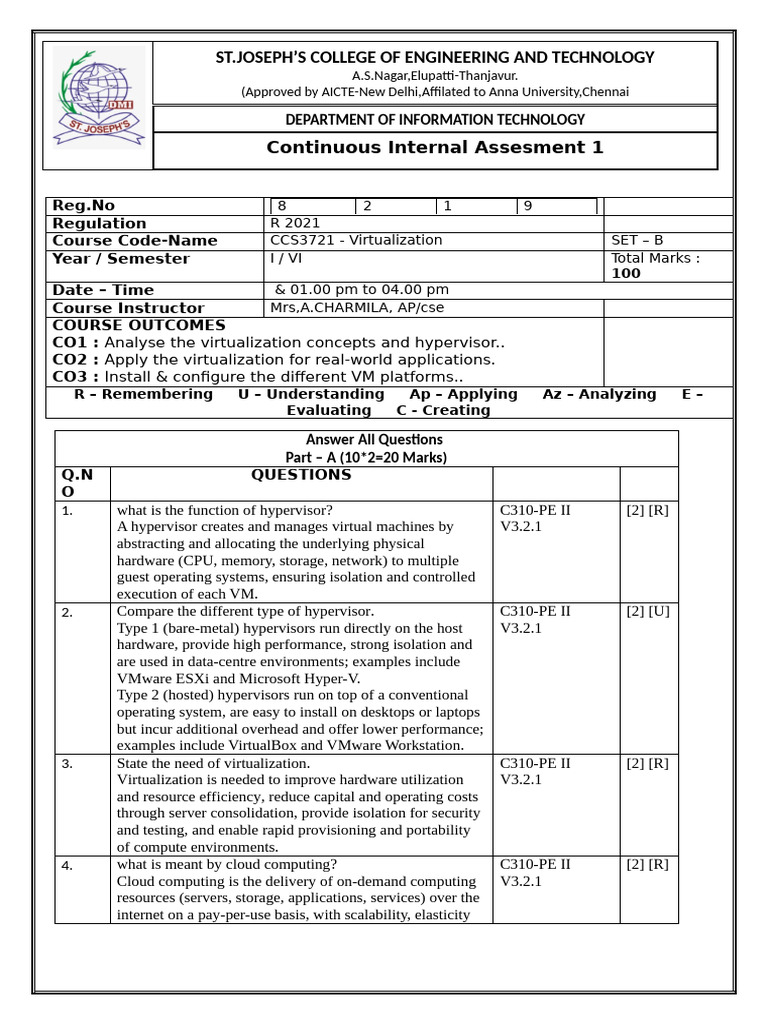 Virtualization Set B Answer Key | PDF | Virtual Machine | Cloud Computing