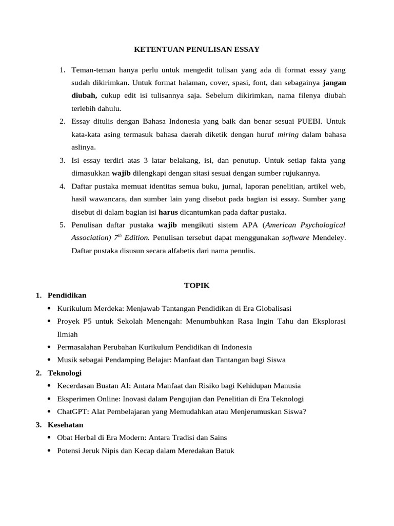 Ketentuan Penulisan Essay yang Baik | PDF