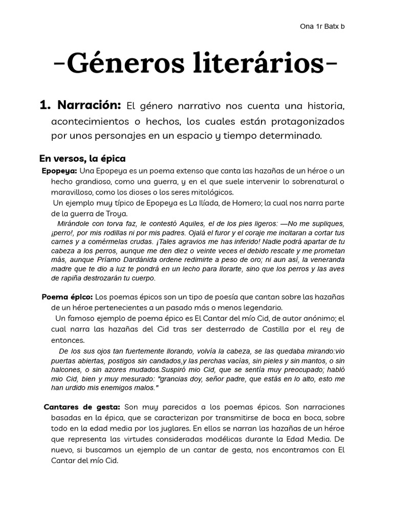 Géneros literarios en español | PDF | Poesía épica | Poesía